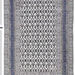 Casavani Hand Block Printed Rug Floral Blue & Beige Tassel Rug Boho Area Rug Easy Care Washable Rugs for Doormat Entryway Living Room Bedroom Hallway Balcony 12x12 Feet Square