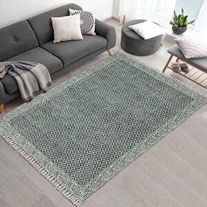 casavani hand made cotton dhurrie floral blue & beige tassel rug easy care washable rugs for doormat entryway living room bedroom hallway balcony 12x15 feet