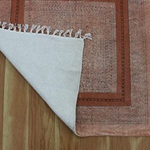 Casavani Hand Block Printed Cotton Dhurrie Bordered Brown & Beige Area Rug Doormat Floor Rug Indoor Area Rugs for Bedroom Living Room Laundry Room 10x18 Feet