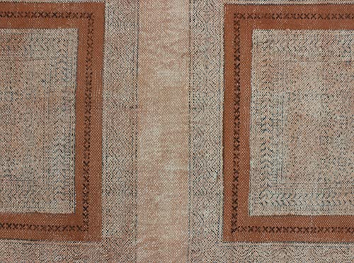 Casavani Hand Block Printed Cotton Dhurrie Bordered Brown & Beige Area Rug Doormat Floor Rug Indoor Area Rugs for Bedroom Living Room Laundry Room 10x18 Feet