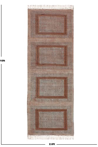 Casavani Hand Block Printed Cotton Dhurrie Bordered Brown & Beige Area Rug Doormat Floor Rug Indoor Area Rugs for Bedroom Living Room Laundry Room 10x18 Feet