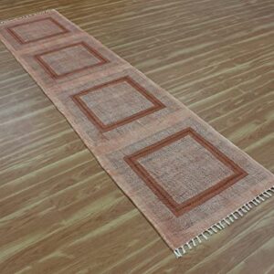 Casavani Hand Block Printed Cotton Dhurrie Bordered Brown & Beige Area Rug Doormat Floor Rug Indoor Area Rugs for Bedroom Living Room Laundry Room 10x18 Feet