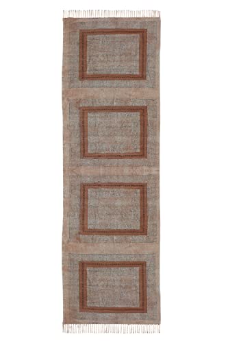 Casavani Hand Block Printed Cotton Dhurrie Bordered Brown & Beige Area Rug Doormat Floor Rug Indoor Area Rugs for Bedroom Living Room Laundry Room 10x18 Feet