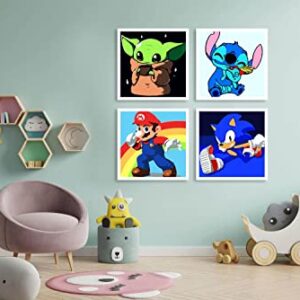 Cartoon Paint by Number for Kids - 4 Pack Cartoon Paint by Numbers for Kids Ages 4-8-12, Easy Paint with Numbers DIY Acrylic Oil Painting Kits for Home Wall Decor 8X8inch