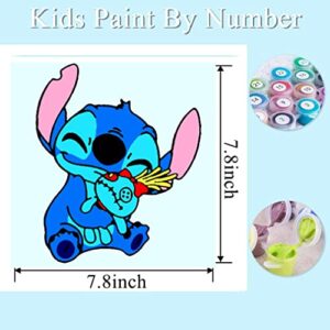 Cartoon Paint by Number for Kids - 4 Pack Cartoon Paint by Numbers for Kids Ages 4-8-12, Easy Paint with Numbers DIY Acrylic Oil Painting Kits for Home Wall Decor 8X8inch