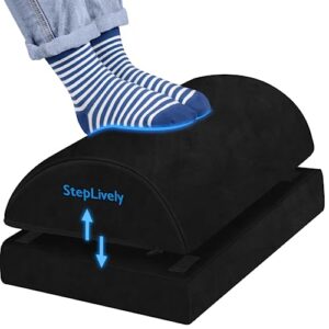 steplively foot rest for under desk at work, comfortable foot stool with 2 adjustable heights, footrest with washable cover, for back & hip pain relief, suitable for office, home and car (black)