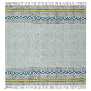 Casavani Hand Block Printed Cotton Dhurrie Geometric Blue & Black Area Rug Doormat Floor Rug Indoor Area Rugs for Bedroom Living Room Laundry Room 6x12 Feet Runner