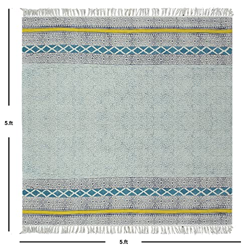 Casavani Hand Block Printed Cotton Dhurrie Geometric Blue & Black Area Rug Doormat Floor Rug Indoor Area Rugs for Bedroom Living Room Laundry Room 6x12 Feet Runner