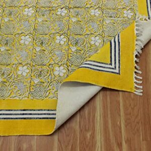 Casavani Indian Handmade Cotton Dhurrie Oriental Yellow & Beige Area Rug Boho Kilim Flat Weave Rug Indoor Hall Room Decor Carpet Throw Rugs for Bedroom Living Room Bathroom Balcony 4x10 Feet Runner