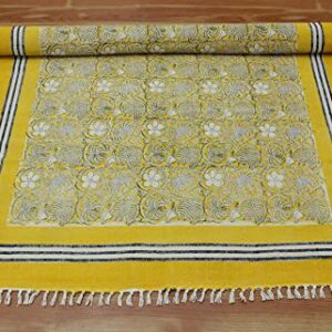 Casavani Indian Handmade Cotton Dhurrie Oriental Yellow & Beige Area Rug Boho Kilim Flat Weave Rug Indoor Hall Room Decor Carpet Throw Rugs for Bedroom Living Room Bathroom Balcony 4x10 Feet Runner