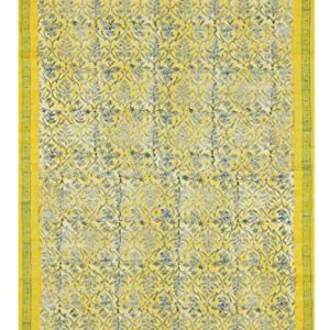 Casavani Indian Handmade Cotton Dhurrie Bordered Yellow & Green Area Rug Boho Kilim Flat Weave Rug Indoor Hall Room Decor Carpet Throw Rugs for Bedroom Living Room Bathroom Balcony 4x7 Feet