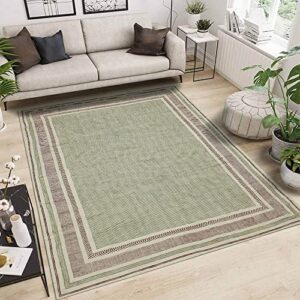 casavani hand block printed cotton dhurrie geometric green & brown area rug doormat floor rug indoor area rugs for bedroom living room laundry room 6x6 feet square