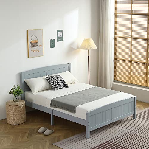 Modern Grey Wooden Bed Frame with Curved Headboard and Vertical Stripe Design - Full Pine Single-Layer Core Full-Board Bed Frame for a Sleek Look