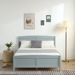 Modern Grey Wooden Bed Frame with Curved Headboard and Vertical Stripe Design - Full Pine Single-Layer Core Full-Board Bed Frame for a Sleek Look