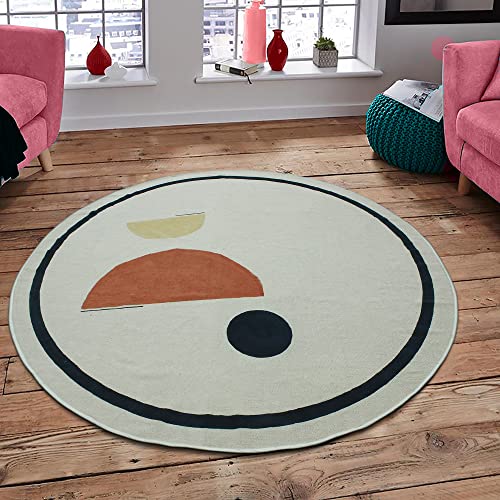 Casavani Hand Block Printed Cotton Dhurrie Moroccan Tassel Rug Round Area Rug Easy Care Washable Rugs for Doormat Entryway Living Room Bedroom Hallway Balcony 8x8 Feet Square