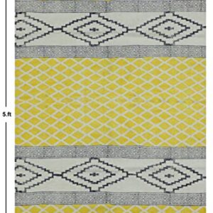 Casavani Hand Made Cotton Dhurrie Geometric Yellow & Black Tassel Rug Easy Care Washable Rugs for Doormat Entryway Living Room Bedroom Hallway Balcony 8x10 Feet