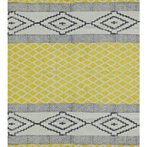 Casavani Hand Made Cotton Dhurrie Geometric Yellow & Black Tassel Rug Easy Care Washable Rugs for Doormat Entryway Living Room Bedroom Hallway Balcony 8x10 Feet