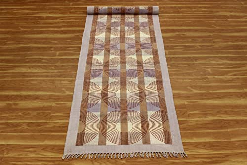 Casavani Hand Block Printed Rug Geometric Violet Tassel Rug Boho Area Rug Easy Care Washable Rugs for Doormat Entryway Living Room Bedroom Hallway Balcony 3x20 Feet Runner