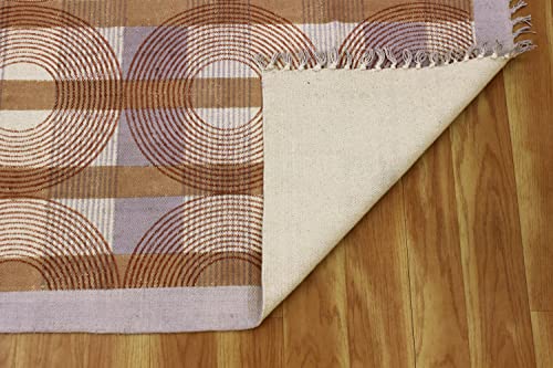 Casavani Hand Block Printed Rug Geometric Violet Tassel Rug Boho Area Rug Easy Care Washable Rugs for Doormat Entryway Living Room Bedroom Hallway Balcony 3x20 Feet Runner