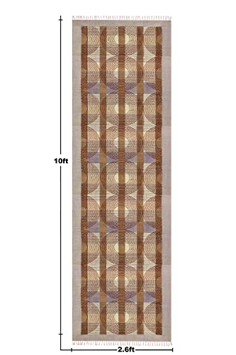 Casavani Hand Block Printed Rug Geometric Violet Tassel Rug Boho Area Rug Easy Care Washable Rugs for Doormat Entryway Living Room Bedroom Hallway Balcony 3x20 Feet Runner