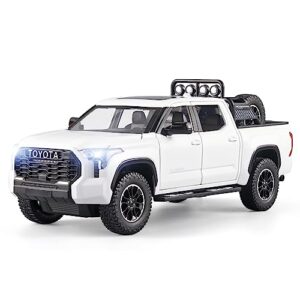 oanmyjjo toy trucks for boys 1/24 toyota tundra diecast metal model toy pickup truck pull back car model with light and sound toy trucks for boys age 4-7(white)