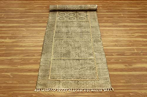 Casavani Hand Made Cotton Dhurrie Abstract Brown Tassel Rug Easy Care Washable Rugs for Doormat Entryway Living Room Bedroom Hallway Balcony 3x20 Feet Runner