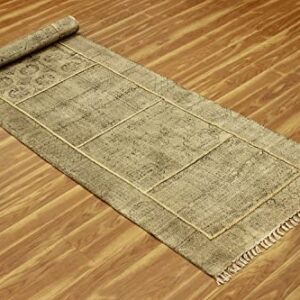 Casavani Hand Made Cotton Dhurrie Abstract Brown Tassel Rug Easy Care Washable Rugs for Doormat Entryway Living Room Bedroom Hallway Balcony 3x20 Feet Runner