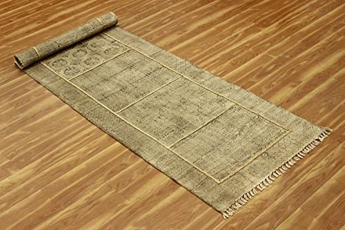 Casavani Hand Made Cotton Dhurrie Abstract Brown Tassel Rug Easy Care Washable Rugs for Doormat Entryway Living Room Bedroom Hallway Balcony 3x20 Feet Runner