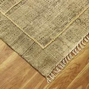 Casavani Hand Made Cotton Dhurrie Abstract Brown Tassel Rug Easy Care Washable Rugs for Doormat Entryway Living Room Bedroom Hallway Balcony 3x20 Feet Runner