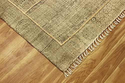 Casavani Hand Made Cotton Dhurrie Abstract Brown Tassel Rug Easy Care Washable Rugs for Doormat Entryway Living Room Bedroom Hallway Balcony 3x20 Feet Runner