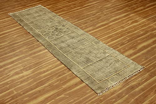 Casavani Hand Made Cotton Dhurrie Abstract Brown Tassel Rug Easy Care Washable Rugs for Doormat Entryway Living Room Bedroom Hallway Balcony 3x20 Feet Runner