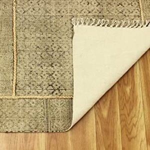 Casavani Hand Made Cotton Dhurrie Abstract Brown Tassel Rug Easy Care Washable Rugs for Doormat Entryway Living Room Bedroom Hallway Balcony 3x20 Feet Runner