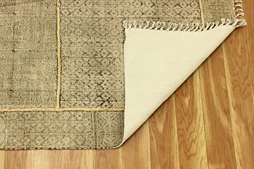 Casavani Hand Made Cotton Dhurrie Abstract Brown Tassel Rug Easy Care Washable Rugs for Doormat Entryway Living Room Bedroom Hallway Balcony 3x20 Feet Runner