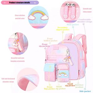 Zdyihmt Cute Rainbow Backpack Kawaii Pink Backpack With Storage Bag Large Capacity Laptop Backpack 16.5 Inch For Girls(Purple)