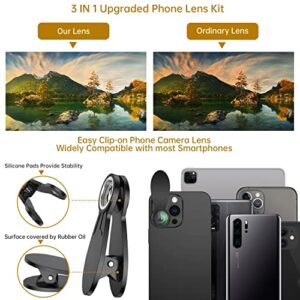 Phone Camera Lens 3 in 1 Kit, COSULAN Phone Lens Kit - 235° Fisheye Lens + 25X Macro Lens + 0.62X Wide Angle Lens, Clip on Cell Phone Lens Camera Compatible with iPhone Samsung Android Smartphones