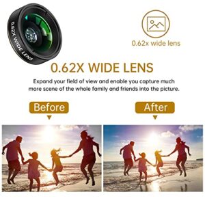 Phone Camera Lens 3 in 1 Kit, COSULAN Phone Lens Kit - 235° Fisheye Lens + 25X Macro Lens + 0.62X Wide Angle Lens, Clip on Cell Phone Lens Camera Compatible with iPhone Samsung Android Smartphones