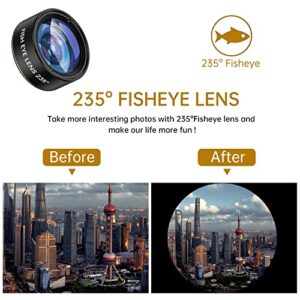 Phone Camera Lens 3 in 1 Kit, COSULAN Phone Lens Kit - 235° Fisheye Lens + 25X Macro Lens + 0.62X Wide Angle Lens, Clip on Cell Phone Lens Camera Compatible with iPhone Samsung Android Smartphones