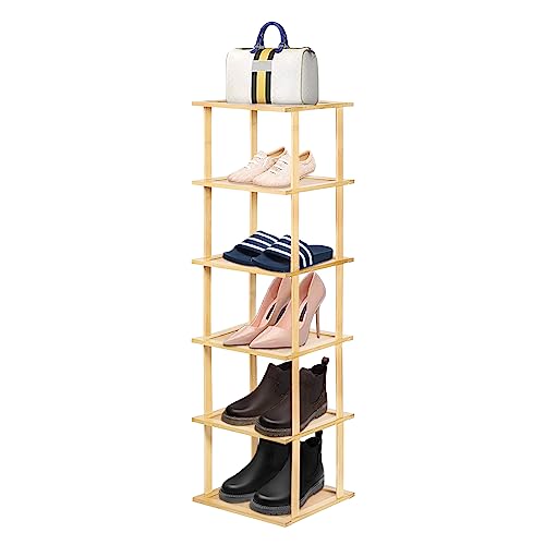 Vertical Shoes Rack Bamboo,6 Tier Free Standing Shoe Rack Tall,Narrow Shoe Rack Storage Organizer,Skinny Shoe Tower furniture for Entryway,Living Room,Saving Space,Corner,Small Space and Bedroom