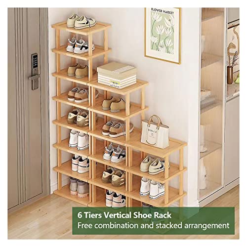 Vertical Shoes Rack Bamboo,6 Tier Free Standing Shoe Rack Tall,Narrow Shoe Rack Storage Organizer,Skinny Shoe Tower furniture for Entryway,Living Room,Saving Space,Corner,Small Space and Bedroom