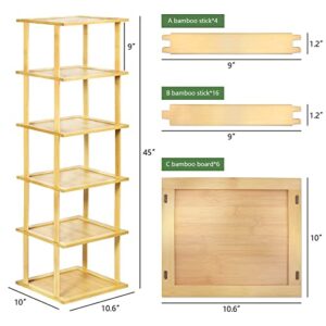 Vertical Shoes Rack Bamboo,6 Tier Free Standing Shoe Rack Tall,Narrow Shoe Rack Storage Organizer,Skinny Shoe Tower furniture for Entryway,Living Room,Saving Space,Corner,Small Space and Bedroom