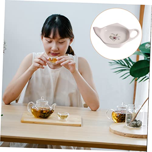 Cabilock 4pcs Ceramic Tea Bag Saucer Coffee Coasters Coffee Decor Cabinet Decor Tea Bag Holders Ceramic Ketchup Saucer Tea Bag Rest Tea Bag Trays Teabags Organizer Dipping Dishes White Gift