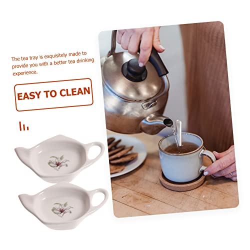 Cabilock 4pcs Ceramic Tea Bag Saucer Coffee Coasters Coffee Decor Gift Containers Ceramic Teabag Coaster Tea Bag Holders Tea Bag Organizer Ceramics White Decorative Teabag Dish Home Supply