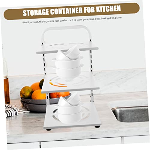 Zerodeko Pots and Pans Organizer Dish Drying Rack Multi-layer Pot Rack Kitchen Pan Organizer White Adjustable Multifunctional Pot Carbon Steel Desktop Stand Pan Organizer Rack