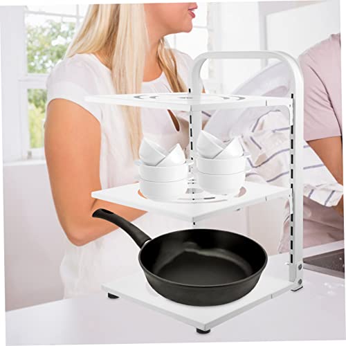 Zerodeko Pots and Pans Organizer Dish Drying Rack Multi-layer Pot Rack Kitchen Pan Organizer White Adjustable Multifunctional Pot Carbon Steel Desktop Stand Pan Organizer Rack