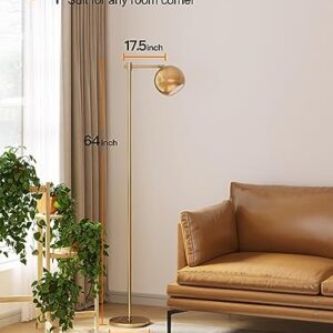 addlon Globe Gold Floor Lamp, 63 Inches Remote Control Mid Century Modern Floor Lamp with Metal Dome Shade,Antique Standing Lamp Adjustable for Living Room Reading Bedroom Home Office