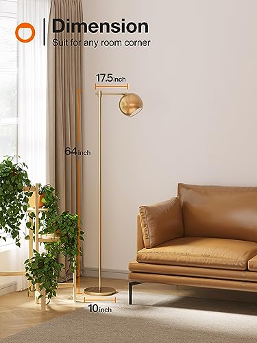 addlon Globe Gold Floor Lamp, 63 Inches Remote Control Mid Century Modern Floor Lamp with Metal Dome Shade,Antique Standing Lamp Adjustable for Living Room Reading Bedroom Home Office