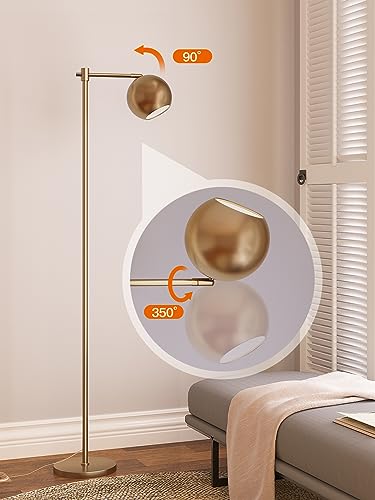 addlon Globe Gold Floor Lamp, 63 Inches Remote Control Mid Century Modern Floor Lamp with Metal Dome Shade,Antique Standing Lamp Adjustable for Living Room Reading Bedroom Home Office