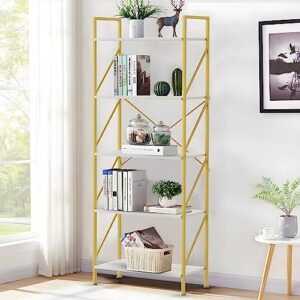 5 Tiers Bookshelf Tall Bookcase Shelf Storage Organizer Industrial Open Shelving Wood Large Modern Bookshelf for Living Room/Bedroom/Home/Office, White