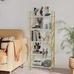 5 Tiers Bookshelf Tall Bookcase Shelf Storage Organizer Industrial Open Shelving Wood Large Modern Bookshelf for Living Room/Bedroom/Home/Office, White