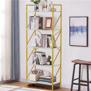 5 Tiers Bookshelf Tall Bookcase Shelf Storage Organizer Industrial Open Shelving Wood Large Modern Bookshelf for Living Room/Bedroom/Home/Office, White